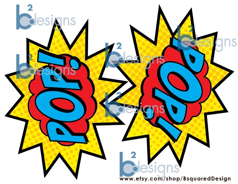 Superhero Signs Boom Pow Zap Bam Pow 1/2 page by BsquaredDesign