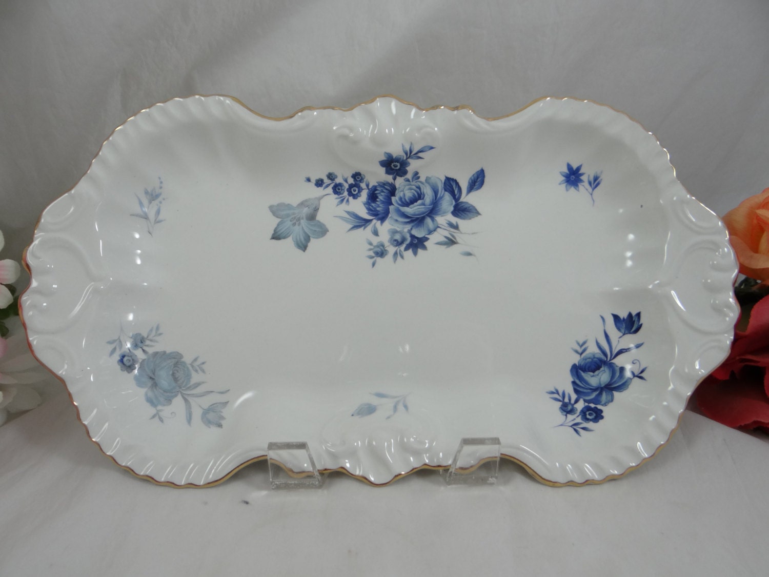 1960s Vintage Old Foley Blue Floral Snack or Serving Dish – Pattern ...