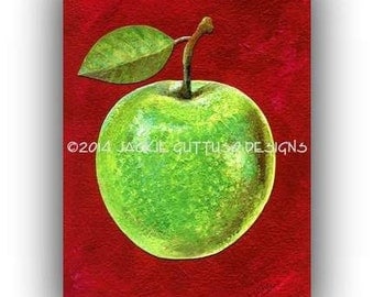Green apple wall art | Etsy