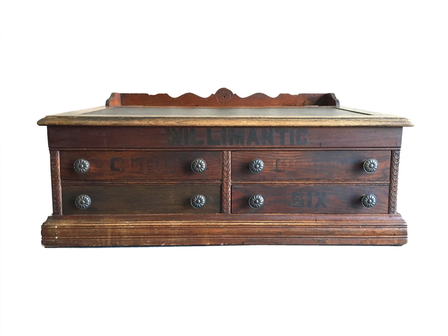 Rare Antique Spool Cabinet – Counter Top Desk – Wood Sewing Drawers ...