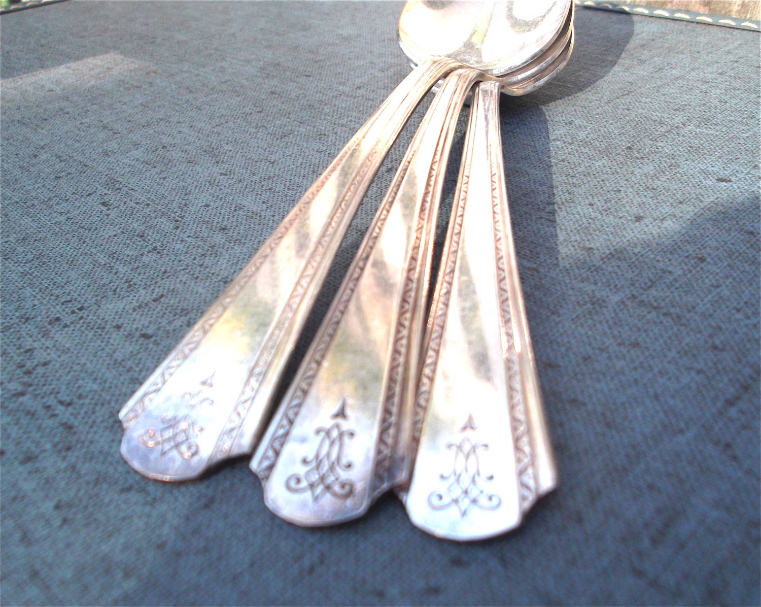 1932 ‘Jean’ Set of Three Large Matching Silverplate Serving Spoons ...