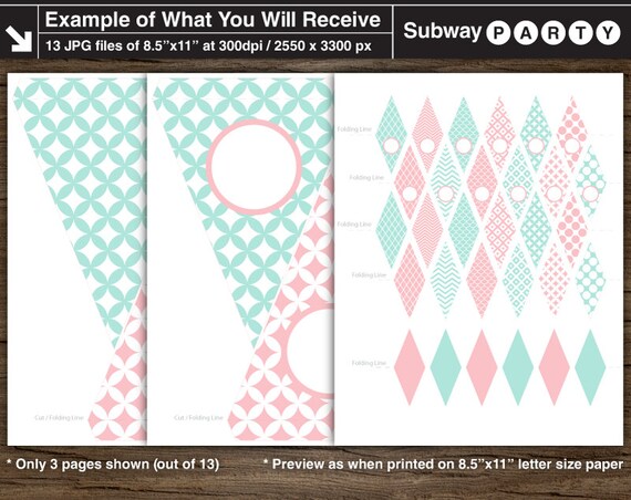 Pink and Mint Printable Party Banner & Mini Cake by subwayParty