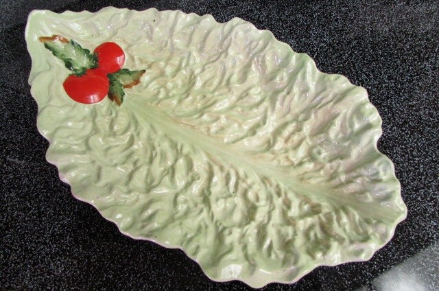 CARLTON WARE Lettuce Leaf DISH hand painted tomatoes Australian Design ...