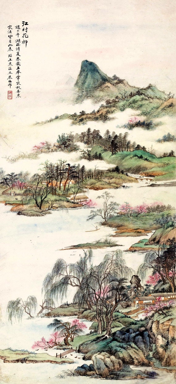 Chinese art prints spring nature landscape watercolor