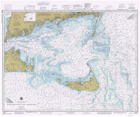 Nantucket Sound and Approaches 1984 Nautical Map Reprint