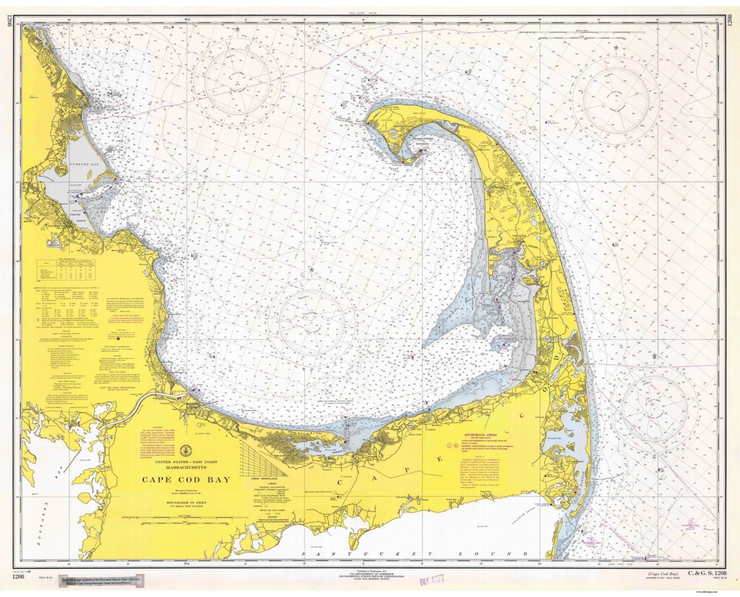 Cape Cod Bay 1968 Nautical Map 80000 AC Reprint Chart