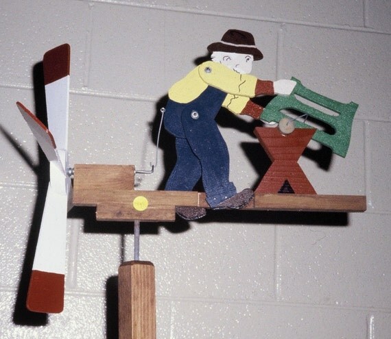 man sawing wood whirligig cedar PT pine painted ready by GranmaBs