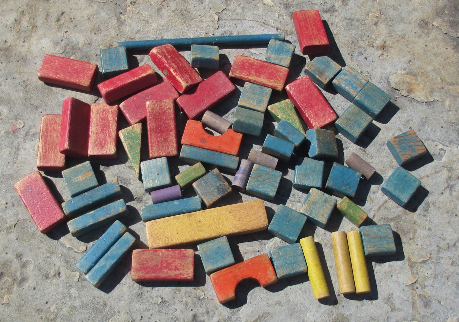 60 Vintage Toy Wood Building Blocks Craft Blocks by OzarkJunkShop