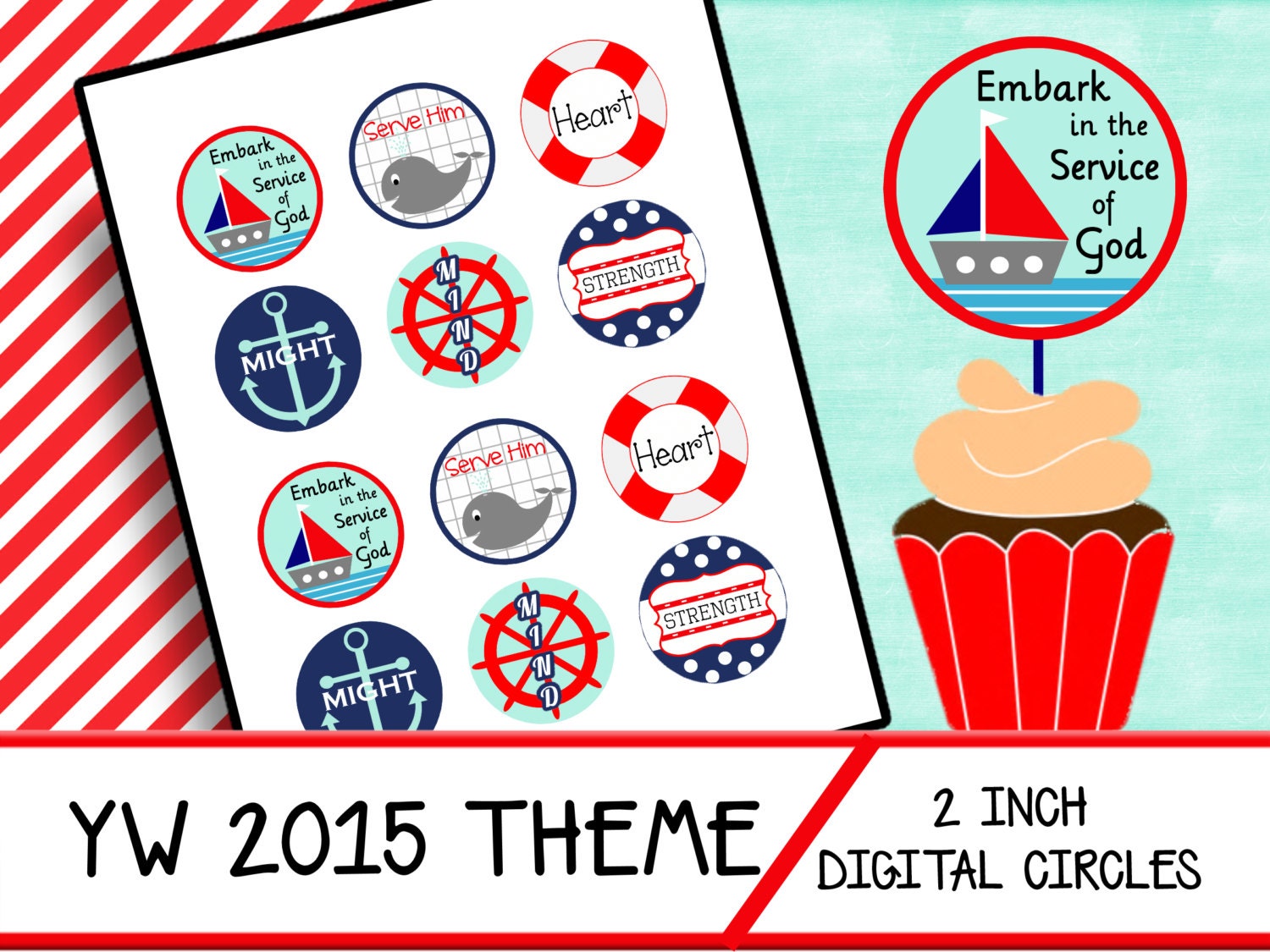 Printable 2 Inch Cupcake Topper Circles YW 2015 by WordyWisdom