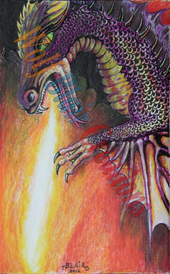 Inferno Dragon Drawing Print 11x17