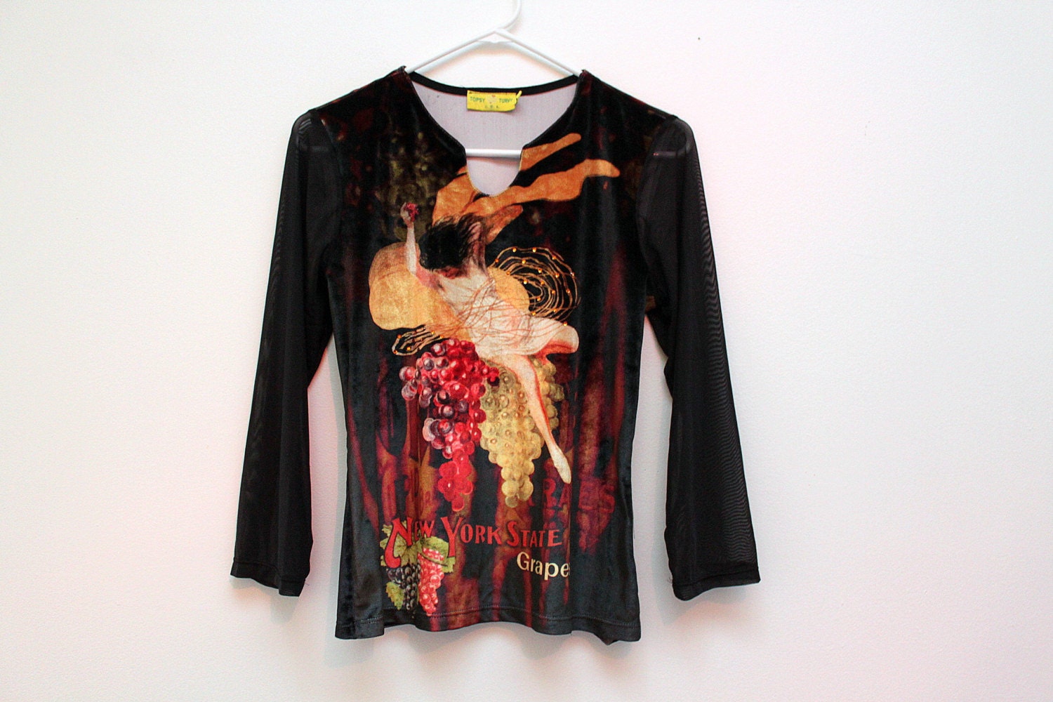 90’s Velvet and Mesh Avant Garde Print Club Kid Rave XL Top – Haute Juice