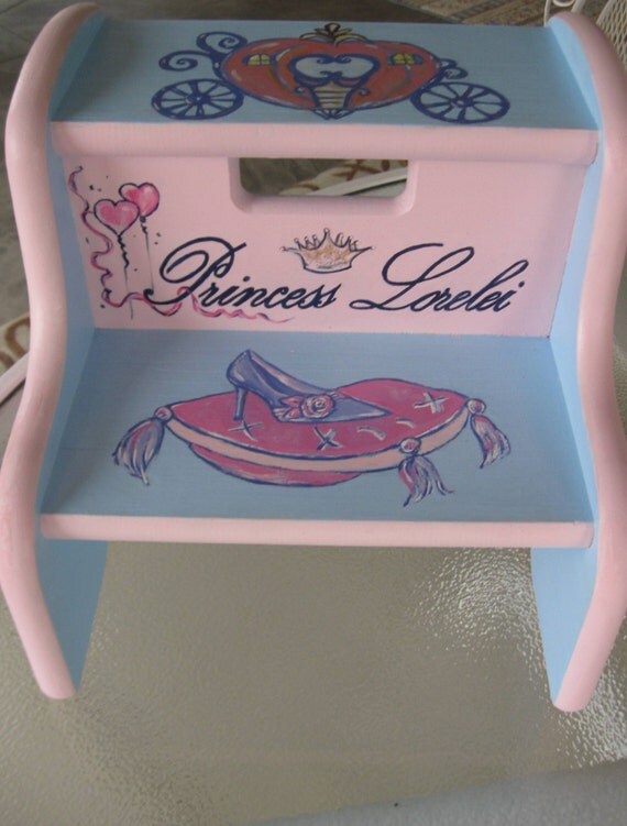 Girls Hand Painted Princess Step Stool by MunchkinPlanet on Etsy