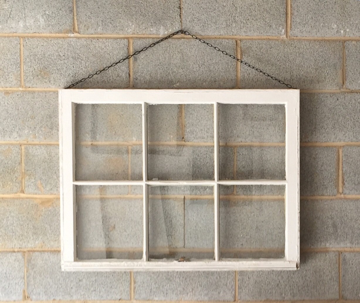 Hanging Vintage 6 Pane Window Frame w/Chain by LeeArtDesigns