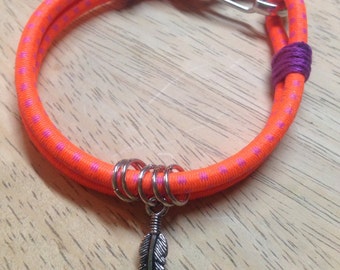 Bungee Cord Bracelet- Feather Charm