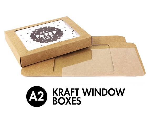25 A2 / 5.5 Bar Kraft Greeting Card Boxes Clear Window