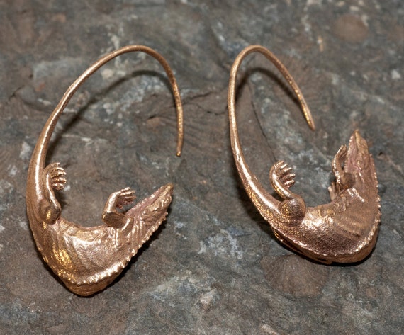 Pair Lizard Earring Animal Jewelry Bronze Silver by 3DPrintedSkull