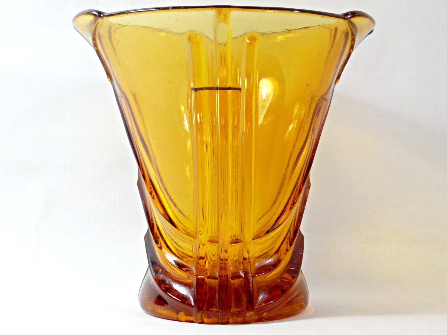 Beautiful Art Deco Cut Glass Amber Vase Art Déco Glassware
