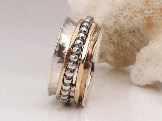 Thumb Ring Spinner Ring Silver and Gold Ring Therapy Ring