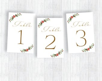 Christmas Wedding Table numbers printable 1-20, Gold Table numbers ...