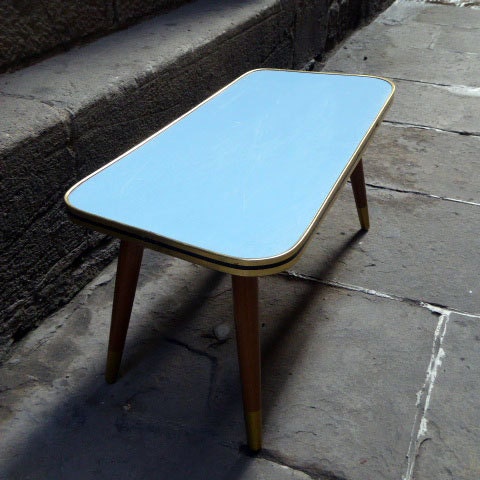 Rectangular small light blue table from the fifties – Haute Juice