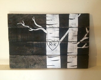 Carved initials tree | Etsy