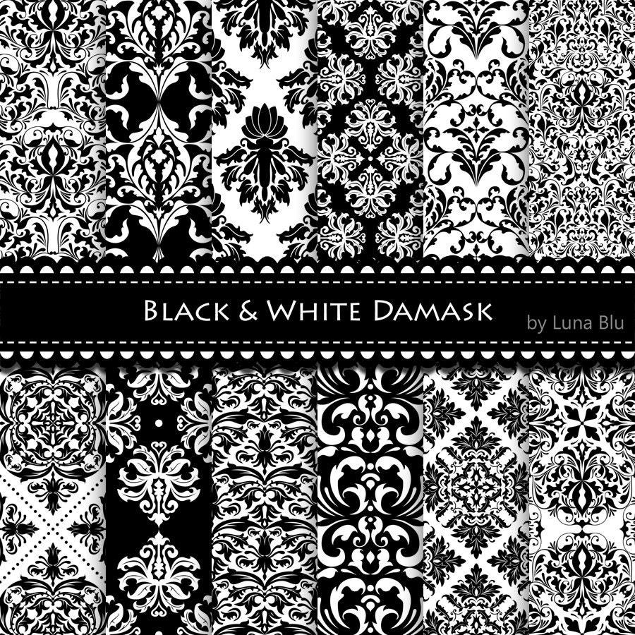 New Item added to my shop:Black and White Damask Digital Paper: “Black ...