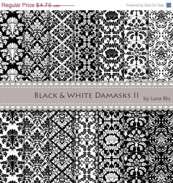 New Item added to my shop:Black and White Damask Digital Paper: “Black ...