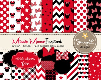 Minnie Mouse - Red Printable Digital Background Papers, Red Minnie ...
