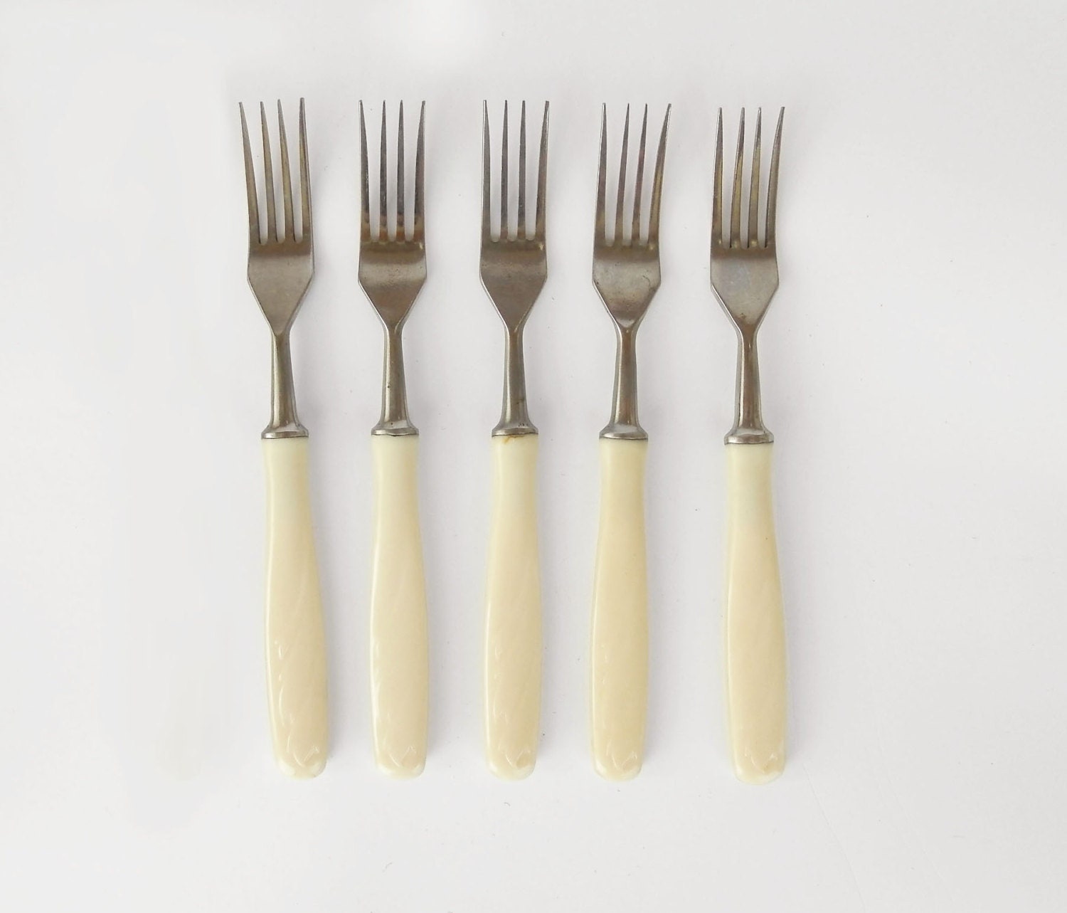 Russian forks Set of 5 Vintage ivory colored plastic handle, USSR ...