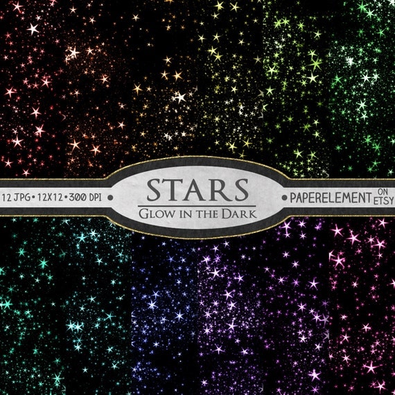 Stars Digital Paper: Star Scrapbook Paper Glowing Stars