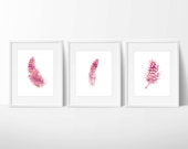 Items similar to Set of 3 Feather Prints / Pink Prints / Pink Wall Art ...