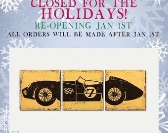 Vintage Race Car #7 Wall Art - Custom Made - Great Custom Gift - 12x36