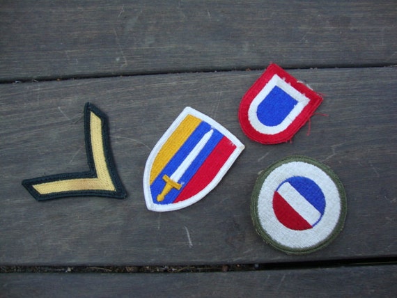 Vintage Military Patches Patriotic Red White Blue Sword