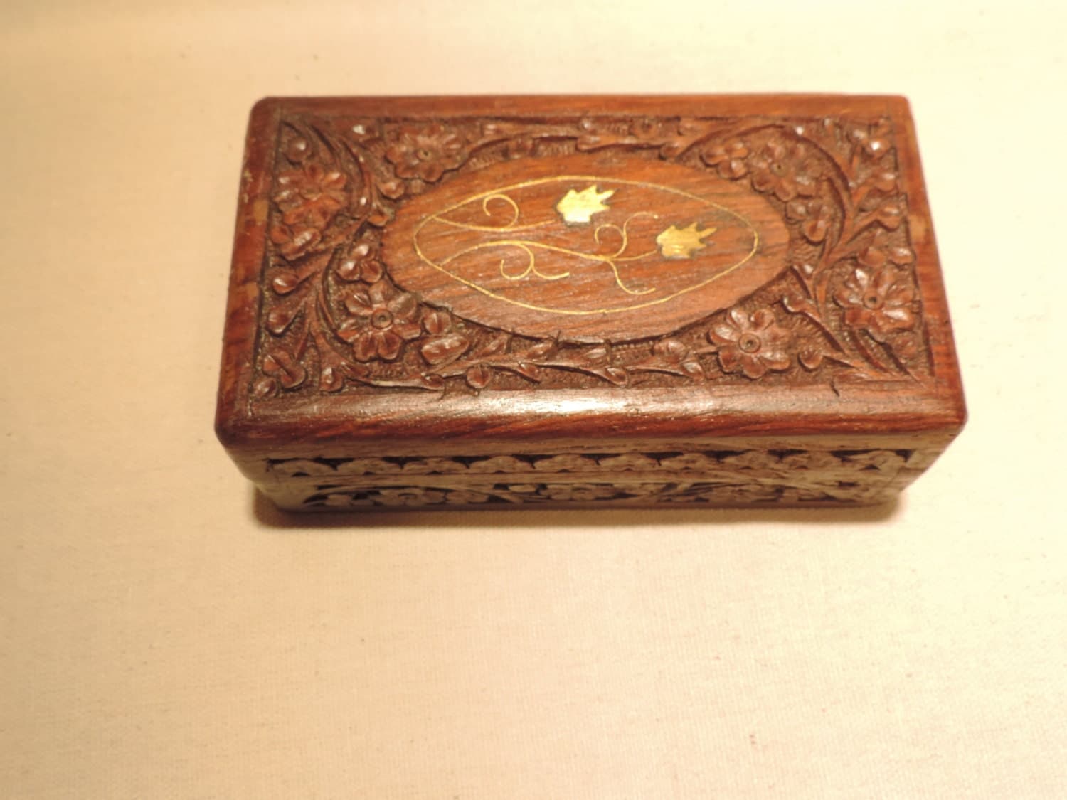 Hand carved Jewelry Box Trinket Box Carved Box Small Wood box Floral ...