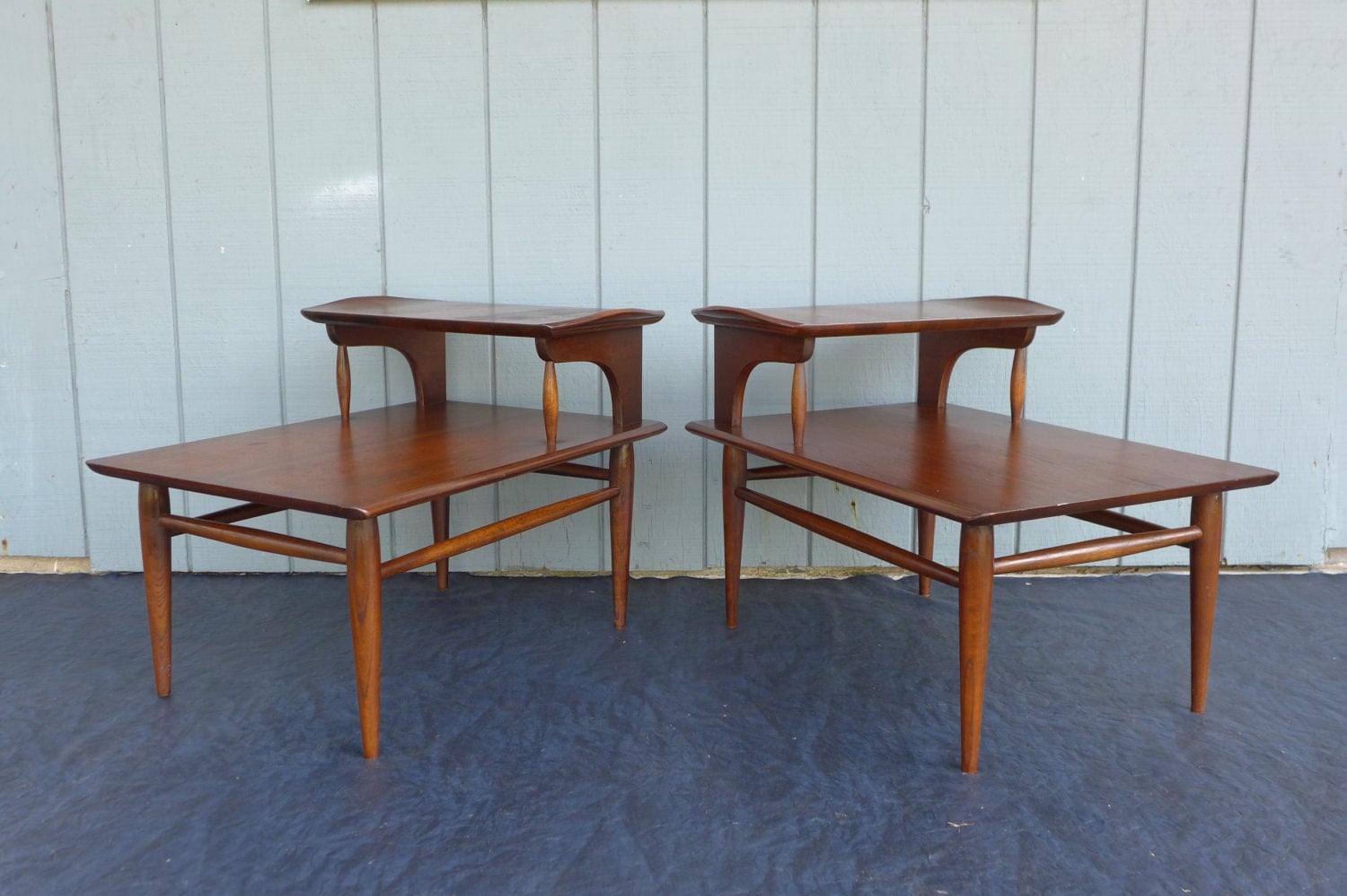 Pair of Two Tier Side Tables Bassett Solid Wood End Tables Mid Century ...