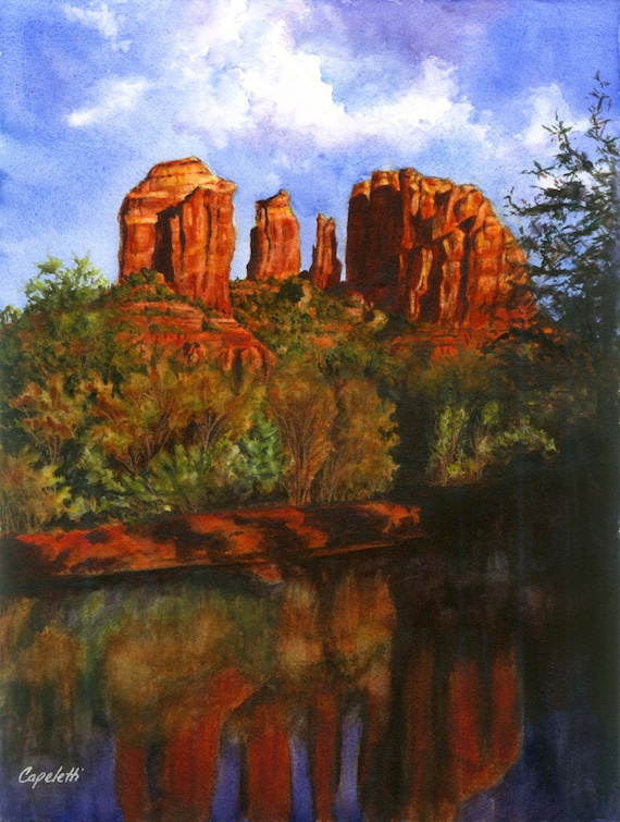 Items similar to Cathedral Rock Sedona Arizona - Print of Watercolor ...