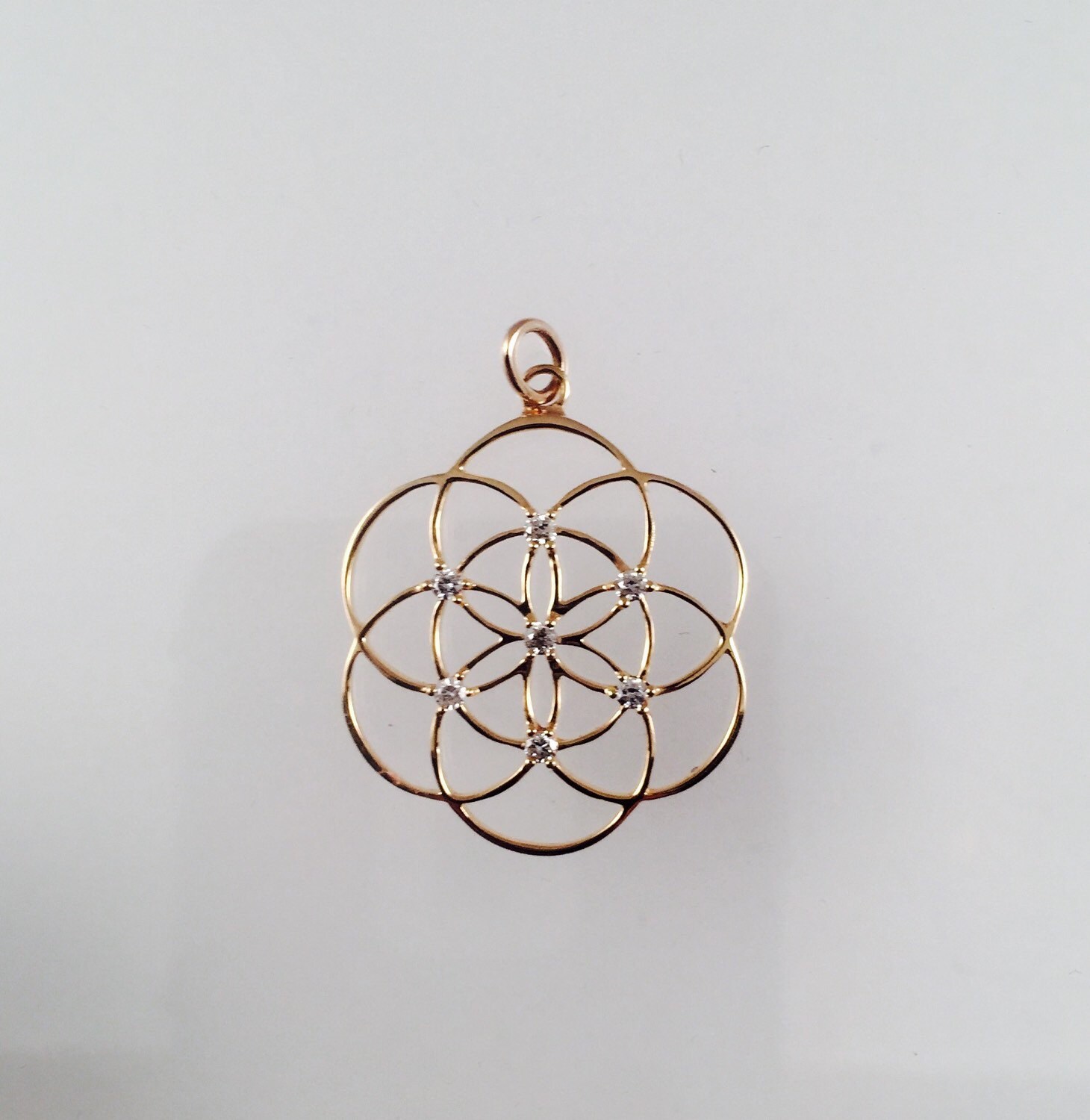Sacred Geometry 18k Gold Seed of Life Pendant with Diamonds
