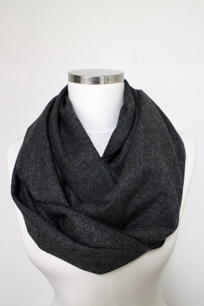 Herringbone Infinity Scarf Dark Grey Men Women Scarf by Shopika