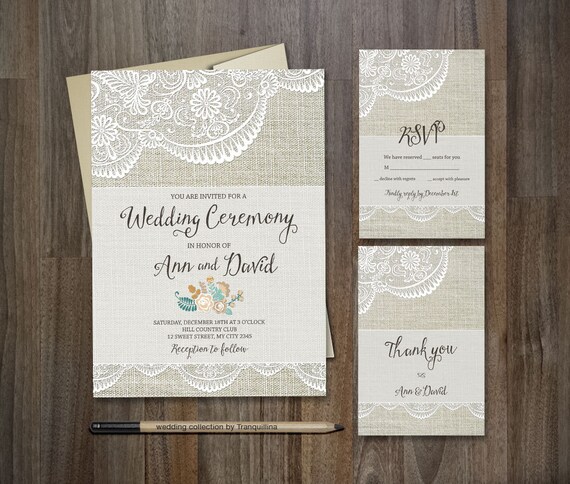 Rustic Wedding Invitation Printable Wedding Stationery Set