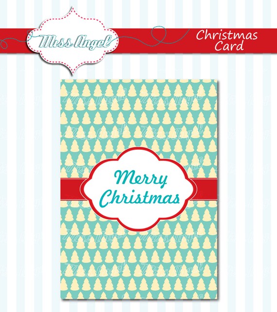 Items similar to Digital Christmas Card. Printable blue Xmas clipart ...