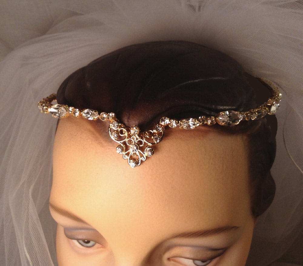 Gold Plated Bridal Forehead Band Bridal Headband