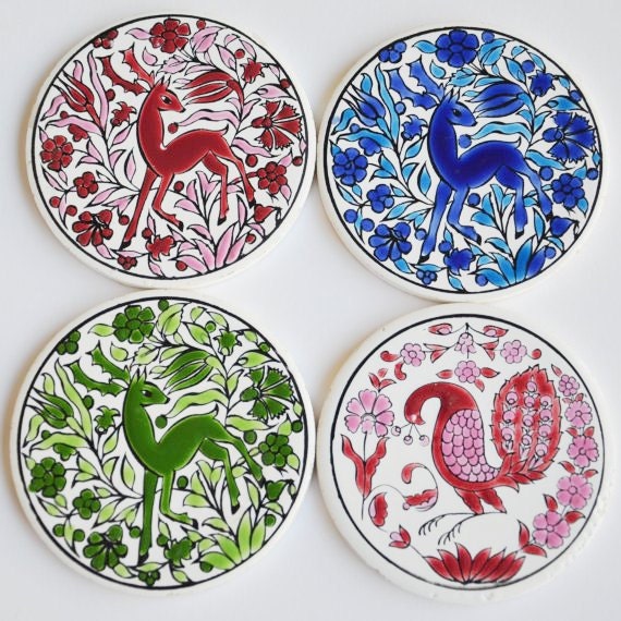 4 Vintage Greek coasters hand made by Tassoulis by FancyBouskette