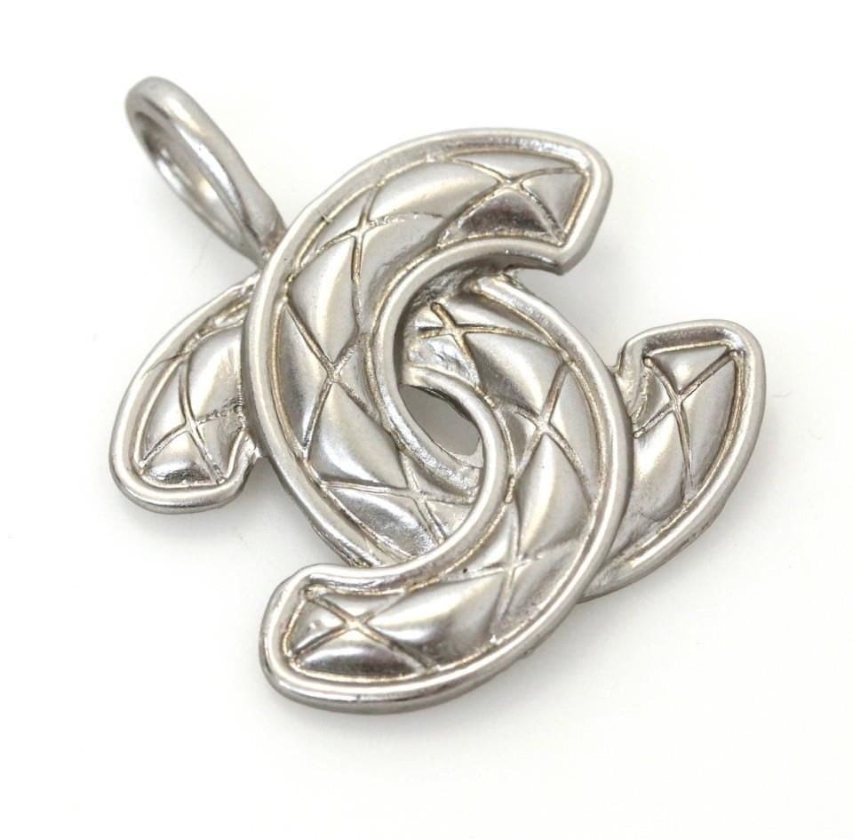 Vintage Chanel quilted silver logo pendant for necklace cc logo – Haute ...