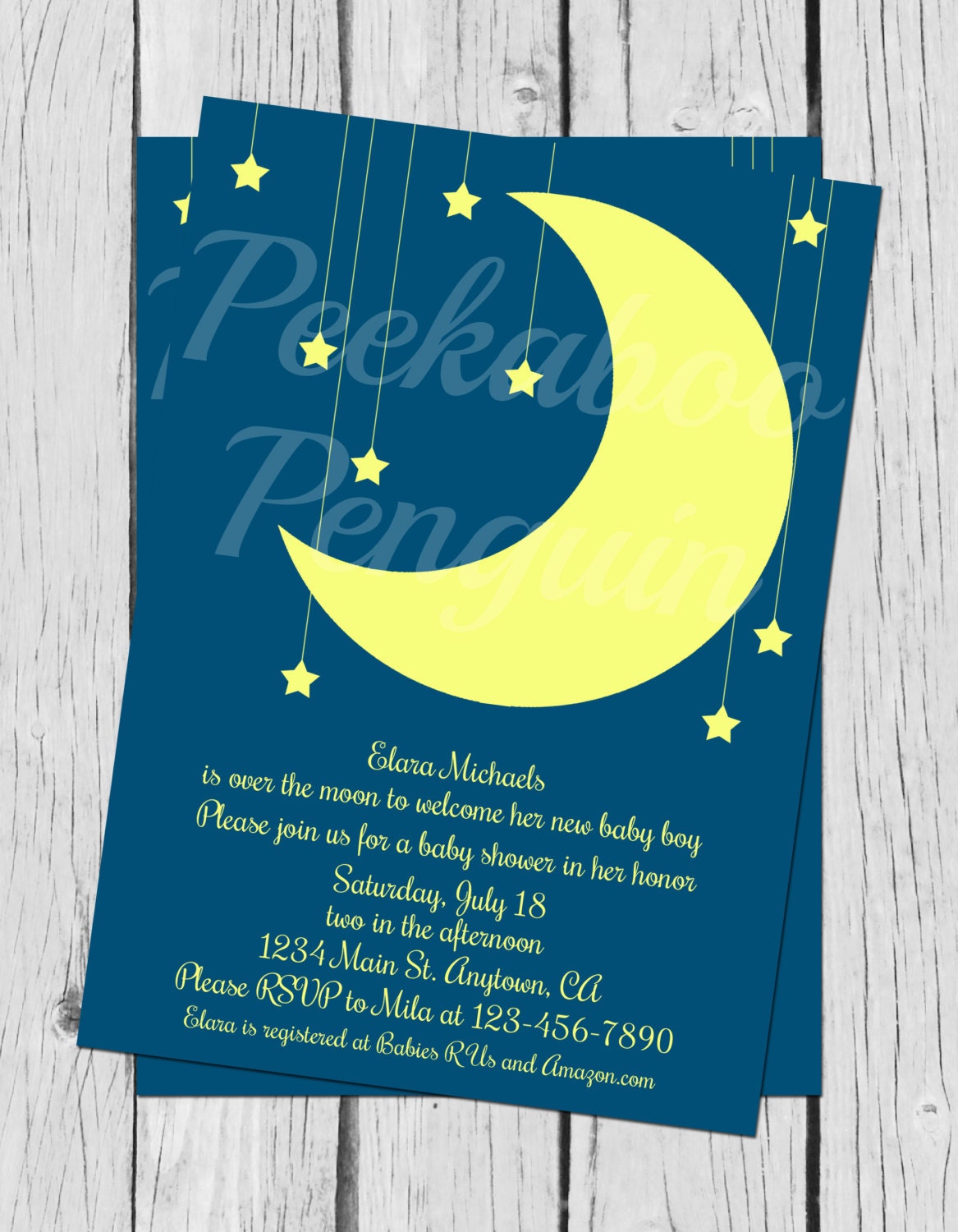 Over The Moon Baby Shower Invitation Moon And Stars Baby