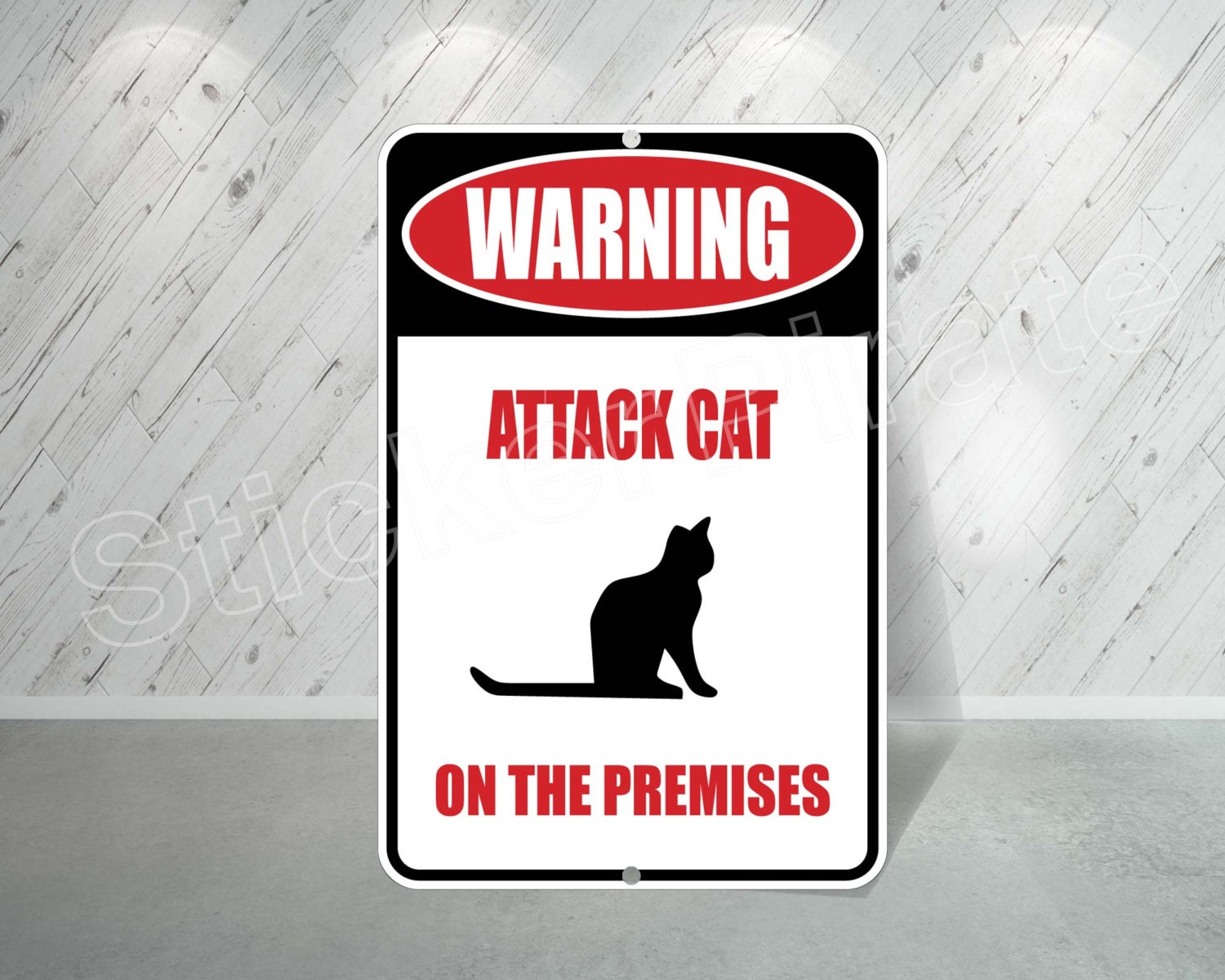 Warning Attack Cat On Premises 8 x 12 Aluminum