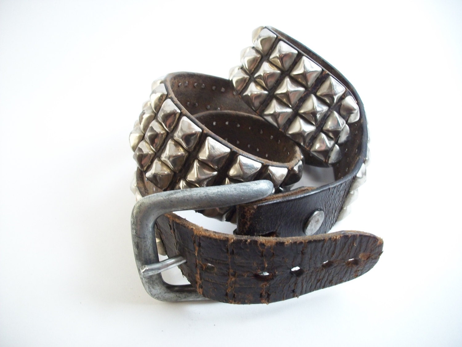 Authentic Vintage Studded black Leather Belt Large Steel Buckle Punk ...