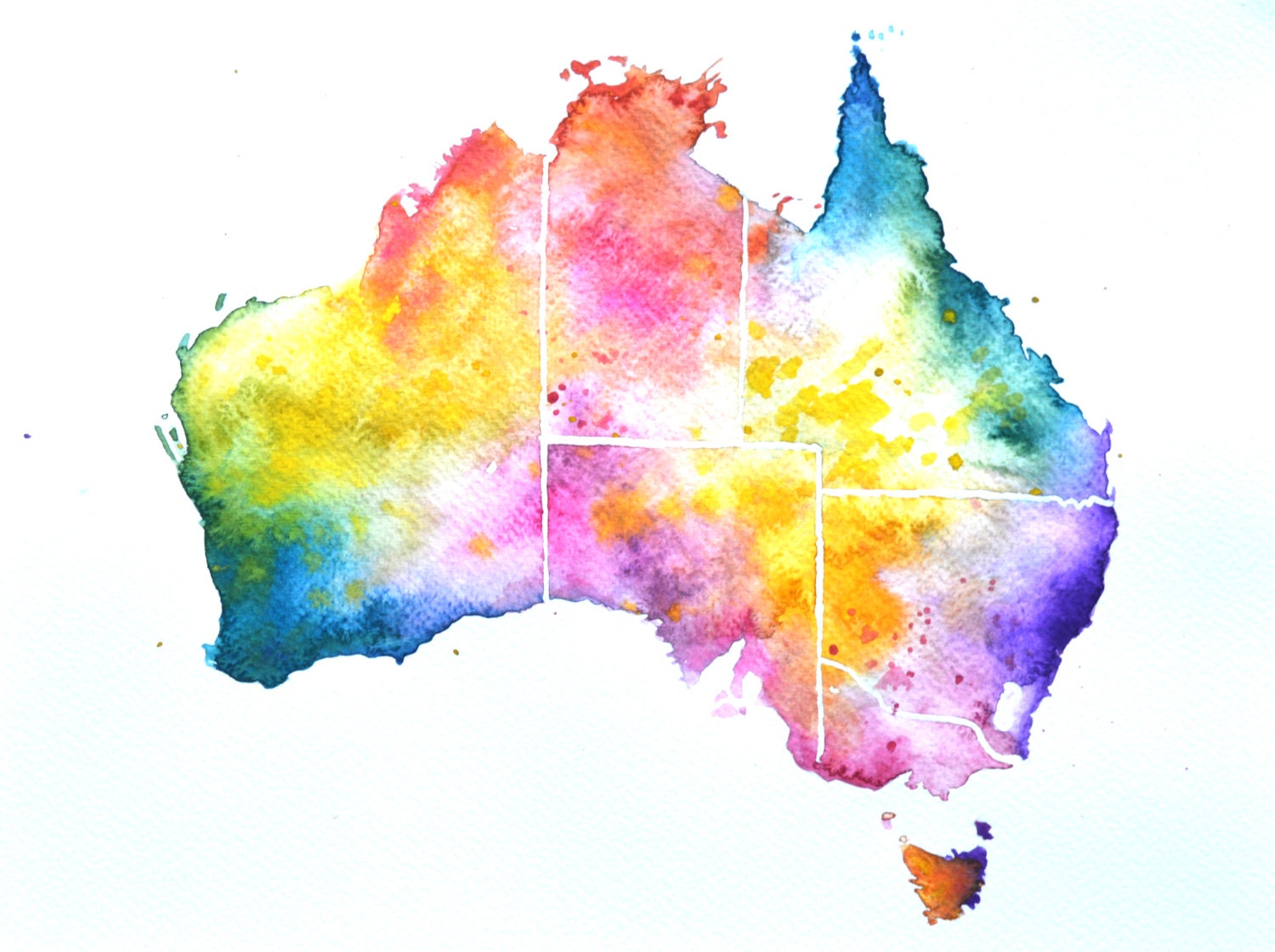 Original Australia Watercolour Map 12x9 inches
