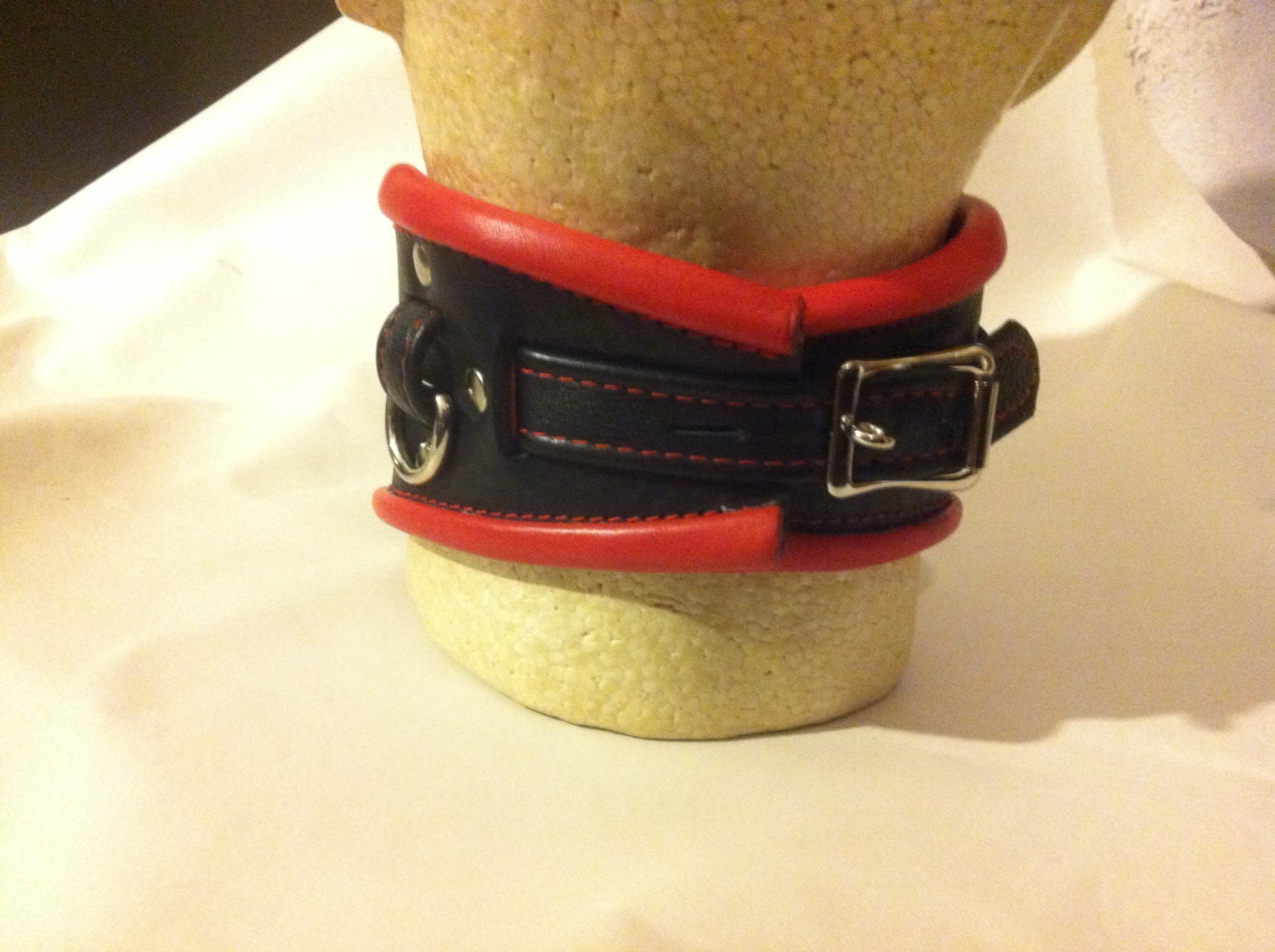 Locking Black and Red Posture collar bondage fetish hand made