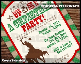 Cowboy Christmas Invitation Country Western Theme Holiday Xmas Winter ...