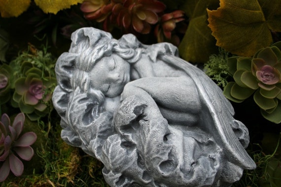 Concrete Fairy Statue The Sleeping Fairy of Whisper Hollow